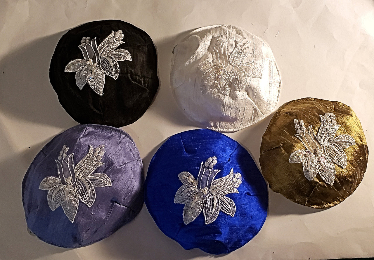 Silk small kippah lace flower
