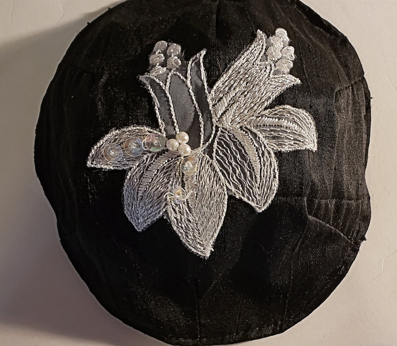 Silk small kippah lace flower