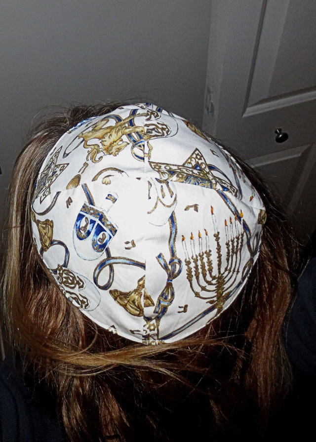 Chanukah Judaica kippahs Hanukkah yarmulkes many patterns of Menorahs