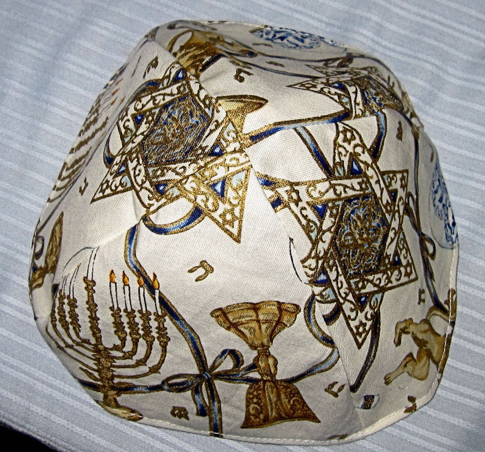 Chanukah Judaica kippahs Hanukkah yarmulkes many patterns of Menorahs