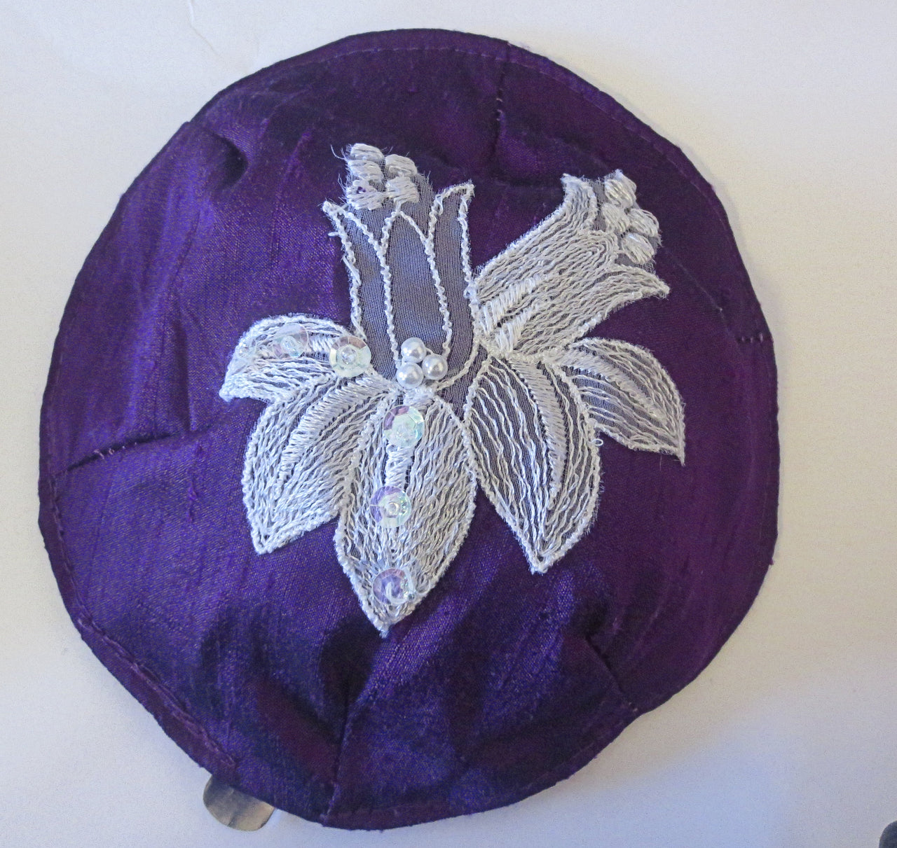 Silk small kippah lace flower