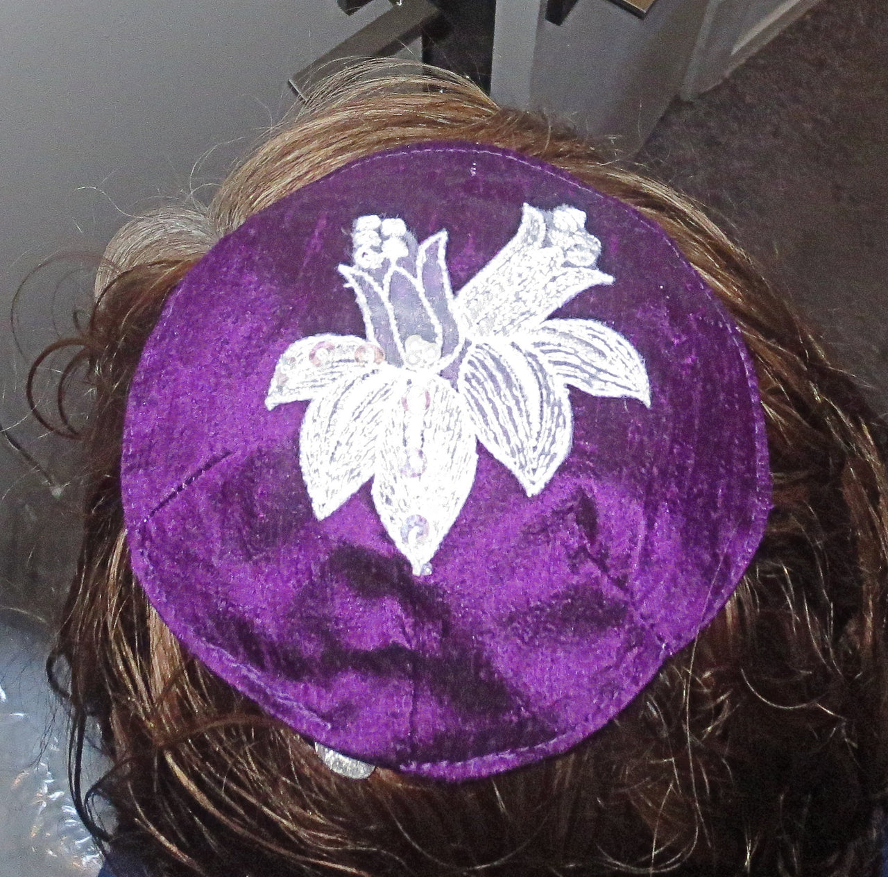 Silk small kippah lace flower