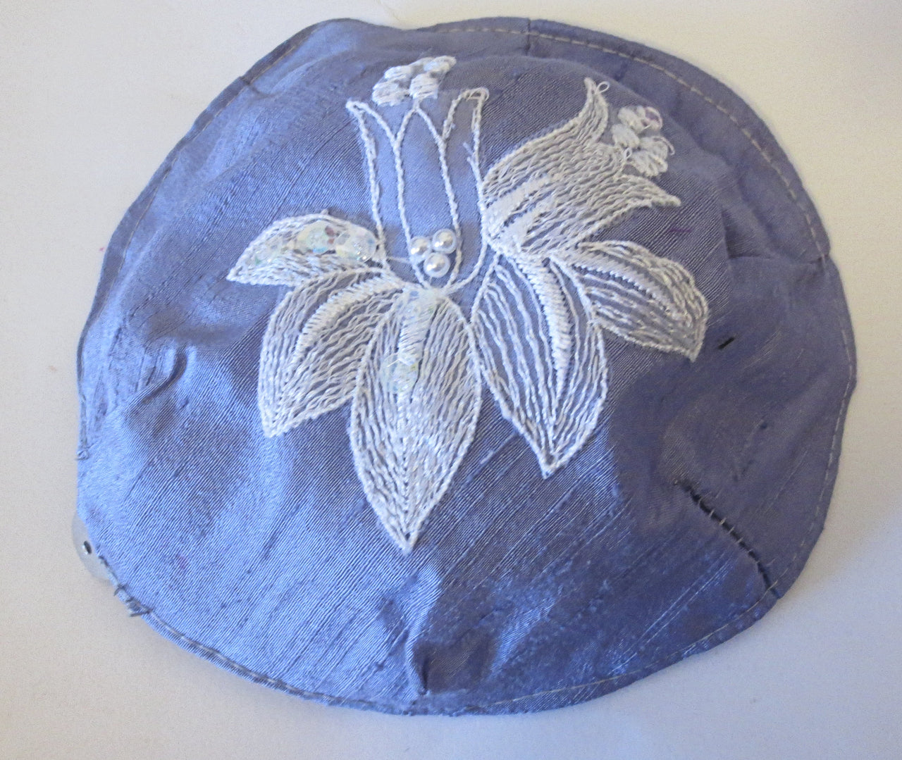 Silk small kippah lace flower