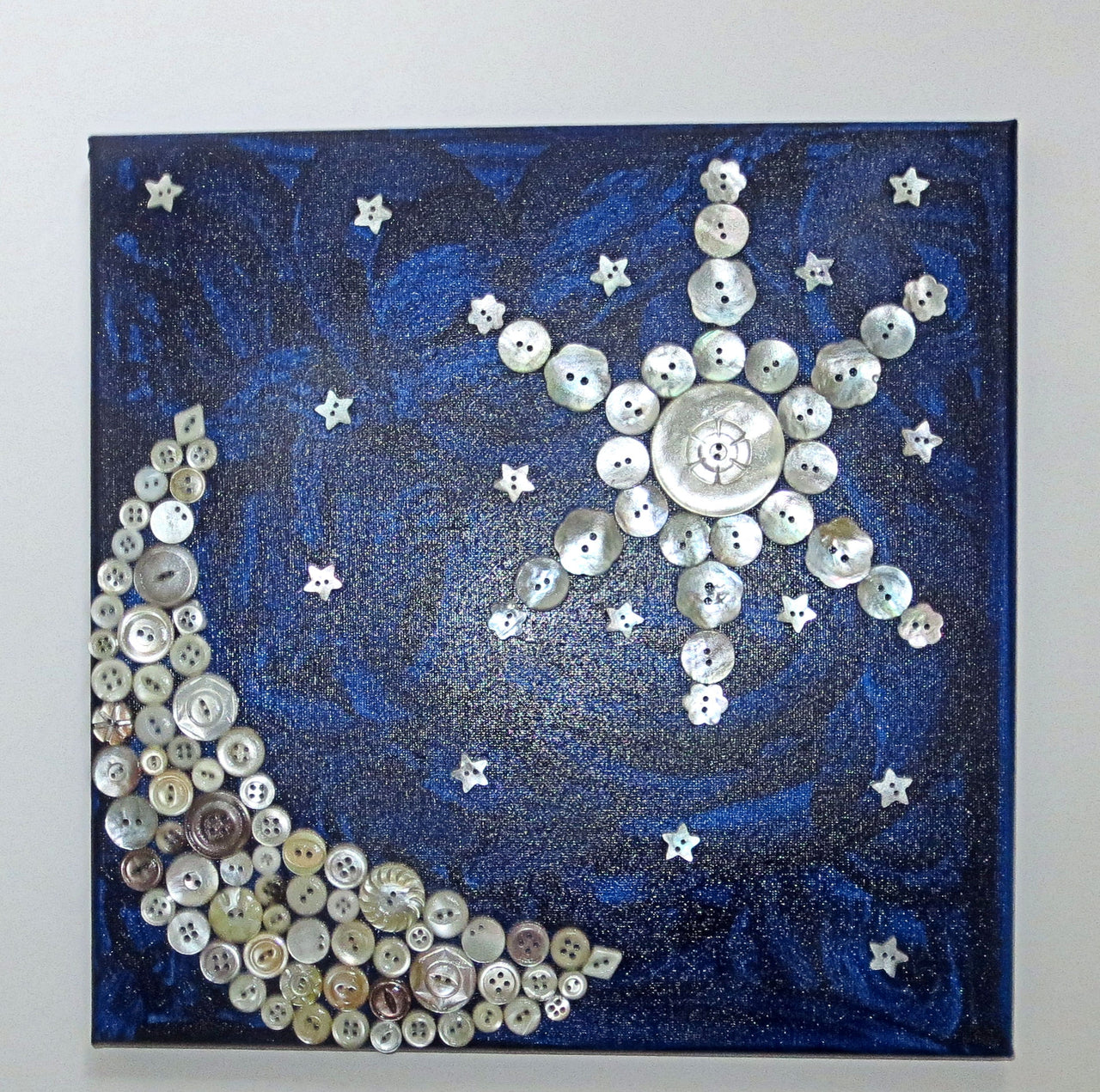 Rosh Hodesh mother of pearl button art work Jewish New Moon