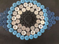 Evil eye button art work with vintage buttons on canvas
